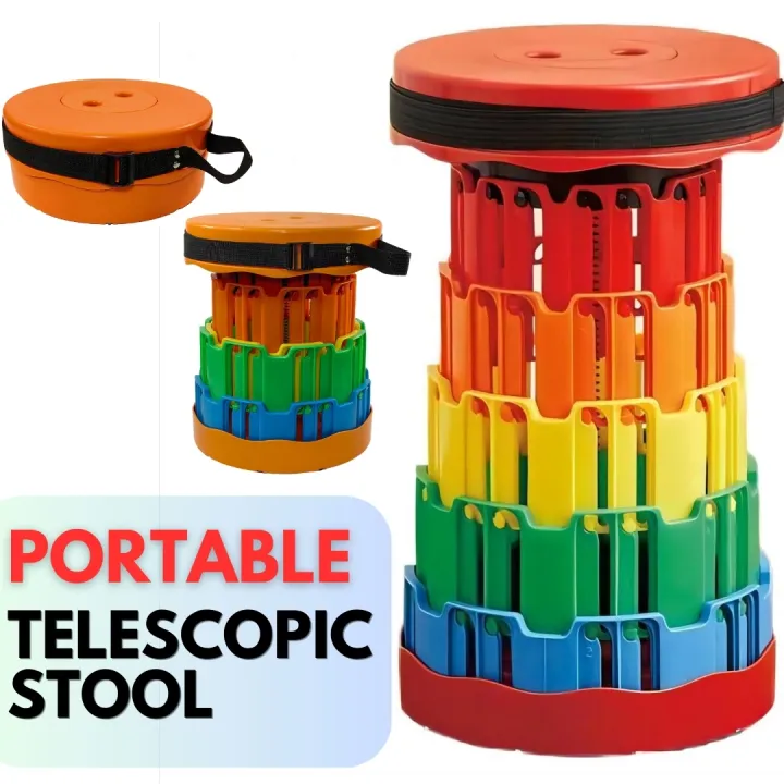Telescopic Stool, Orange Portable Folding Stool, Adjustable Camping ...