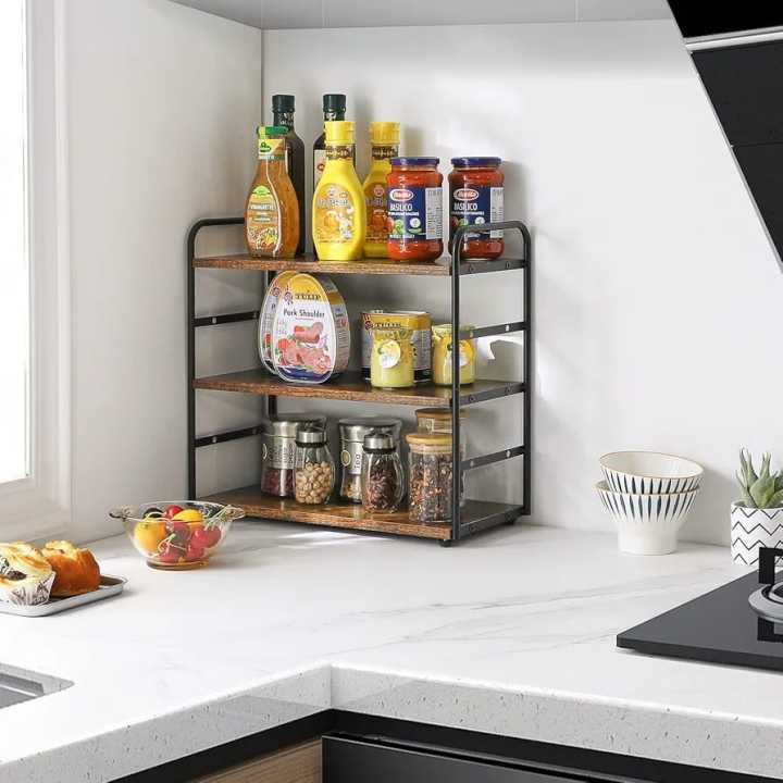 3 layer Rack Shelf Organizer \ Wooden Shelf rack for kitchen | Daraz.pk