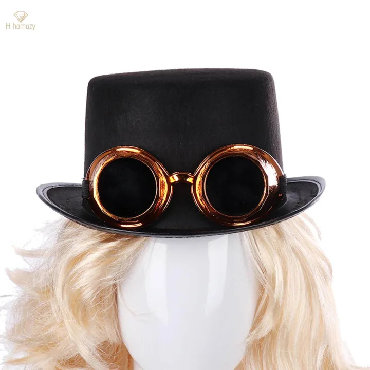 Goth Steampunk Top Hat with Goggles Cosplay Costume Hat Golden | Daraz.pk