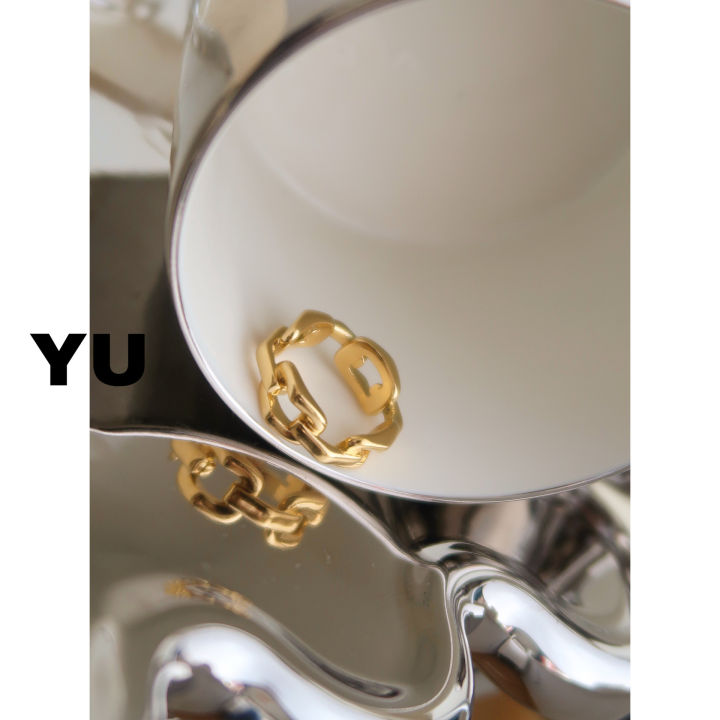 With Yu Ornament Square Chain Ring for Women European and American ...