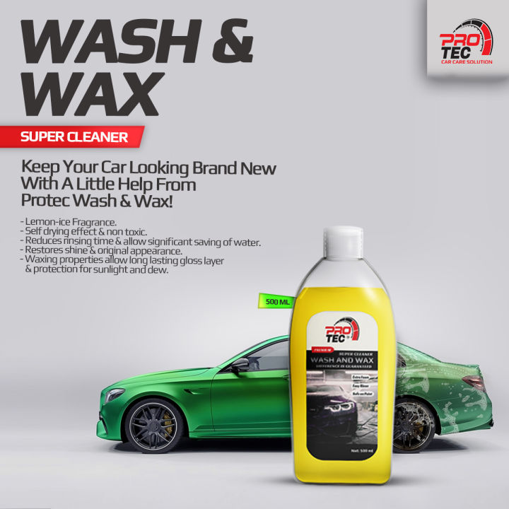 PROTEC Car Shampoo and Wax 500 ml | (Extra Foam, Easy Rinse, Ready to ...
