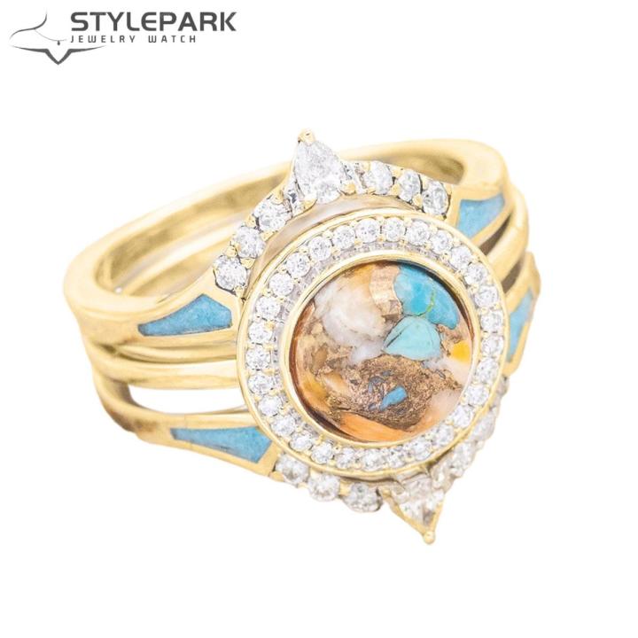 3 Pcs Women Ring Set Vintage Style Paired Rhinestone Bohemia Style ...