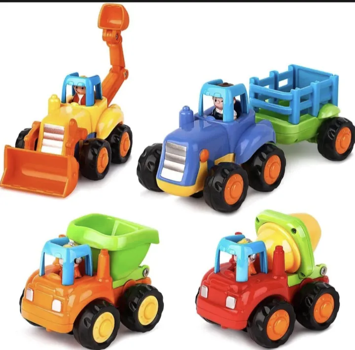 Friction Powered Car Toys, AMILE 4 PCS Push and Go Construction ...