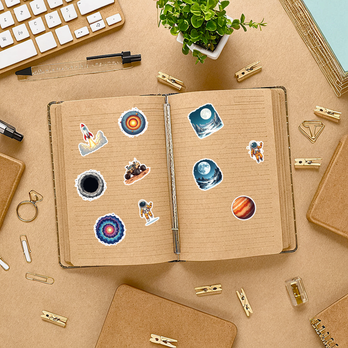 50pcs Cute Space Planetary with Cosmic Solar System Stationery Stickers for Teen Hydroflask ...