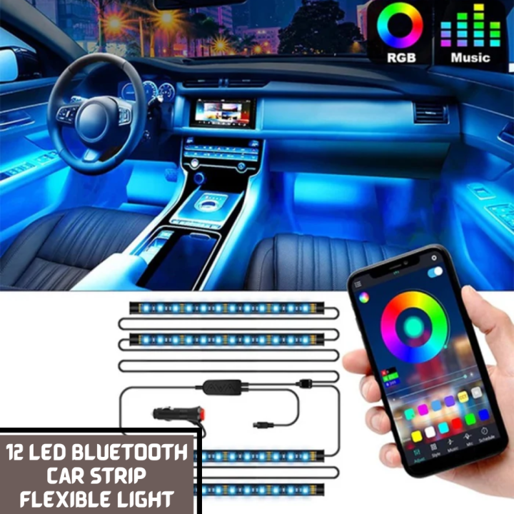 Premium Quality Car LED Music Light Strip 12LEDs USB Smart Bluetooth ...