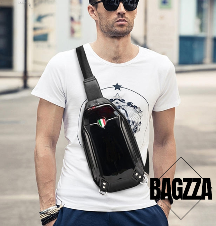 "Men's Hard Shell Sling Bag – Waterproof PU Leather Crossbody Chest Bag ...