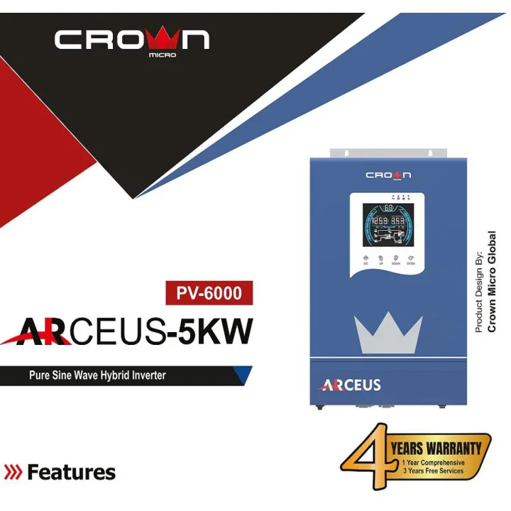 Crown Micro ARCEUS 5.0 KW Max PV Input 6000W Hybrid Solar Inverter Pure ...