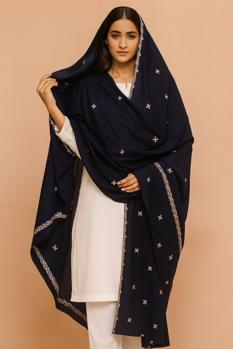 Fully Embroidered Blue Elegant Chaddar | Daraz.pk