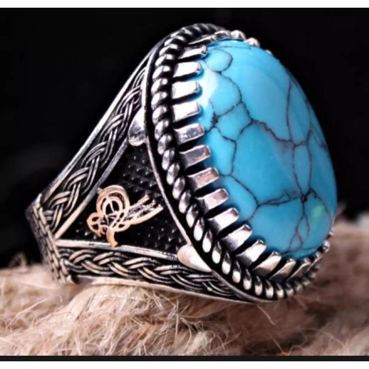 Ring Silver (Chandi) Black Stone With Antique Side Sterling Silver Mens ...