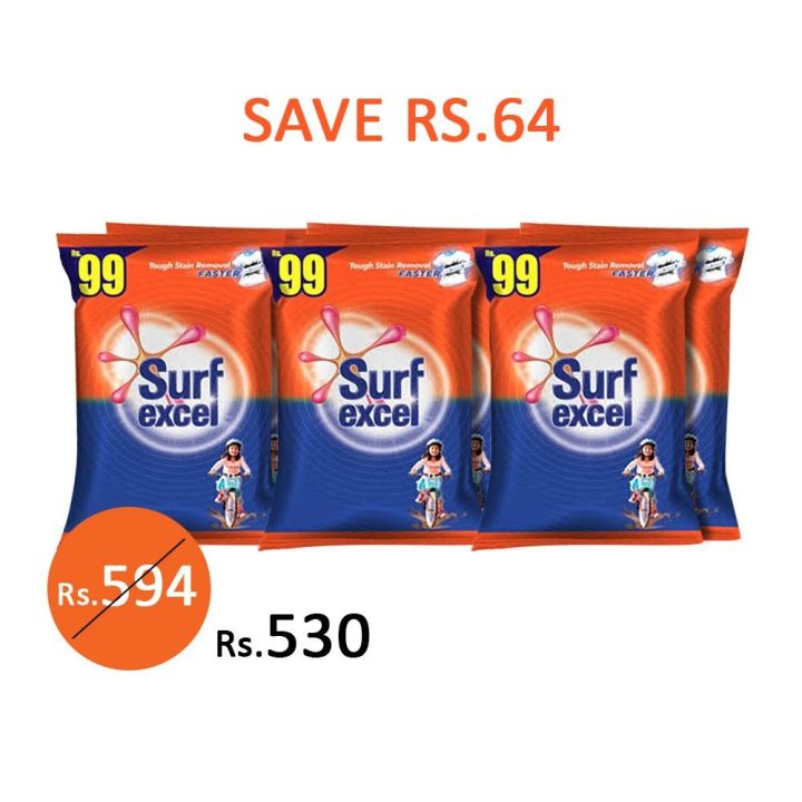 Pack of 6 Surf Excel Original Quick Wash Detergent Powder 320 grams ...