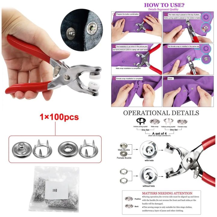 Steel Body Fastener Snap Button Press Tool For Clothes Portable Diy ...