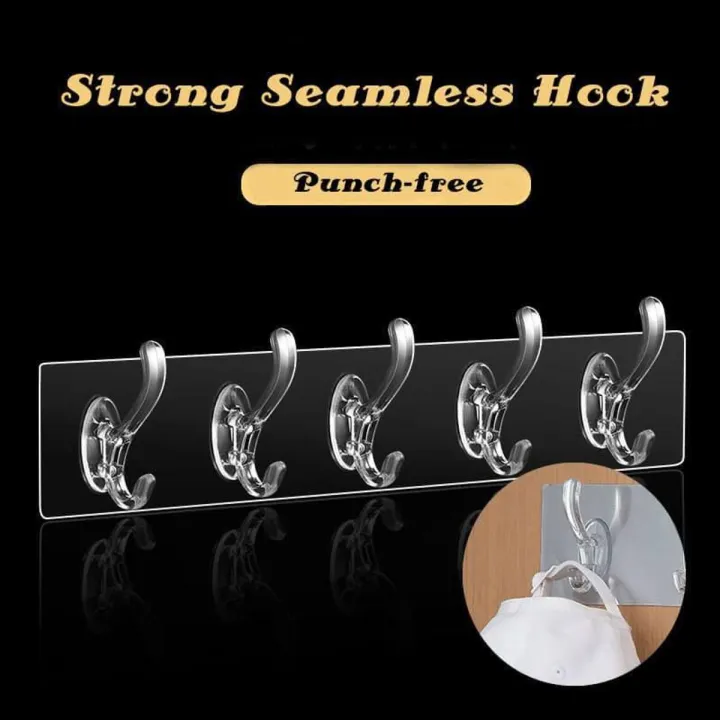 Transparent 5 Hooks Hanger Self Adhesive Clothes Hanger Cloth Hanger ...