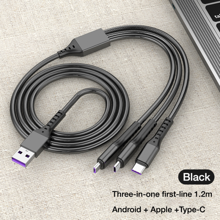 3 in 1 120W Type C Micro USB iOS Data Cable Fast Charging Liquid ...