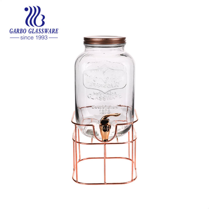 8L Glass Beverage Dispenser With Rack And Copper Color Lid And Tap ...