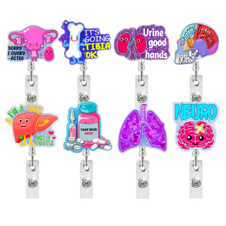 Glitter Badge Reel Skull Anatomical Retractable Id Card Holder Unique ...