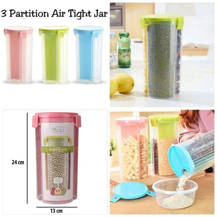 Plastic Food Storage Airtight Triple Partition Jar | Daraz.pk
