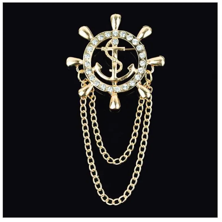 【Exclusive】Navy Ship Rudder Personality Brooch Men's Badge Suit Tassel ...