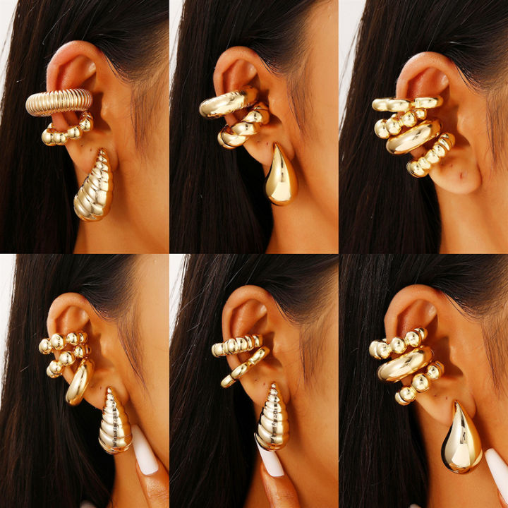 European and American Fashion Exaggeration C Ear Clip-Shaped Water Drop ...