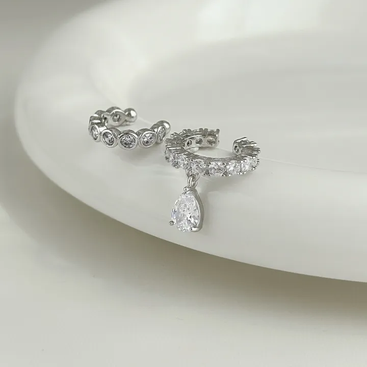 Micro-inlaid zircon water drop ear bone clips, feminine temperament ...