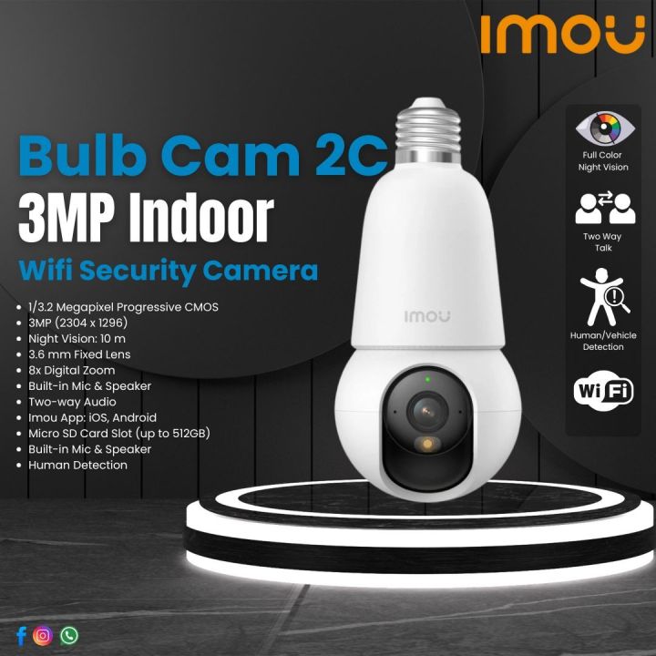 IMOU WiFi Surveillance Bulb 3MP 2K Camera Bulb & Camera Image Pan ...