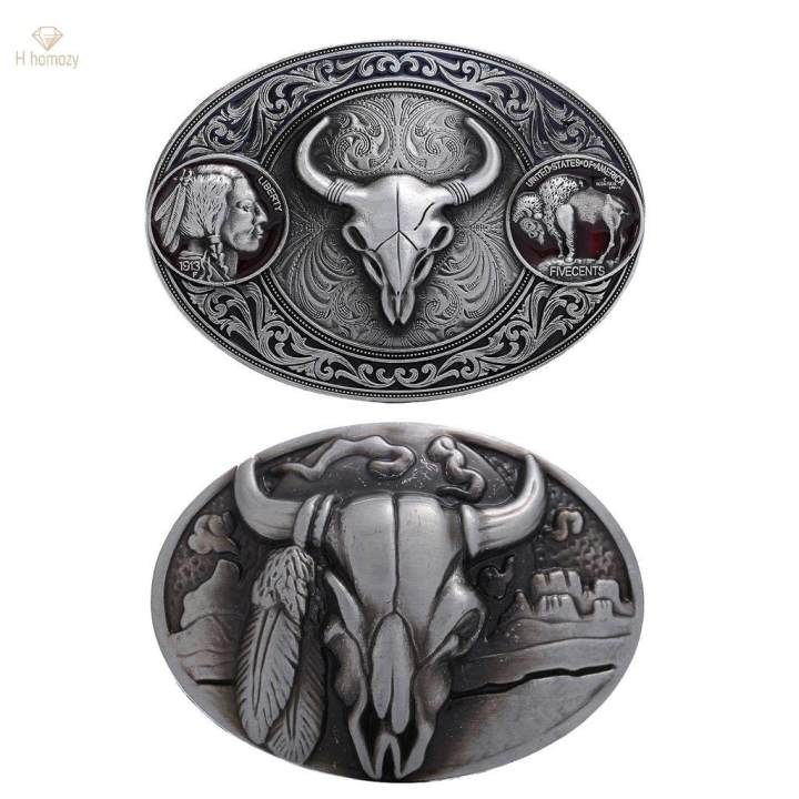 Retro Western Cowboy Indian Bull Head Pattern Rodeo Belt Buckle for Men ...