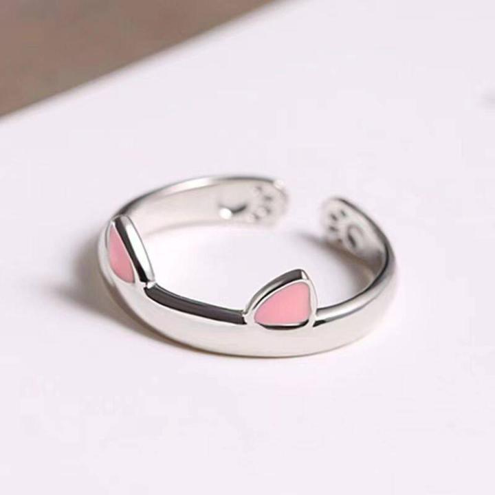 Cute Kitten Ears Finger Ring Adjustable Opening Cat Paw Couple Rings For Men Women Creative ...