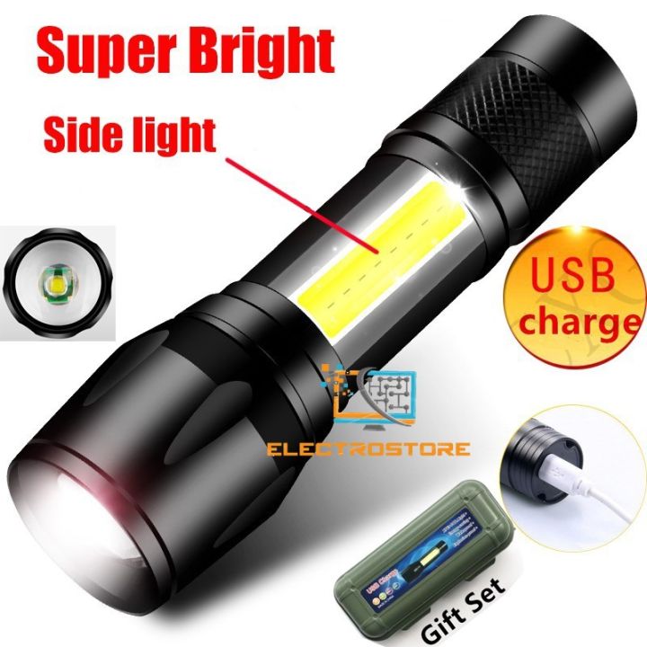Zoomable Rechargeable LED Torch - Micro USB Charging with Cable and ...