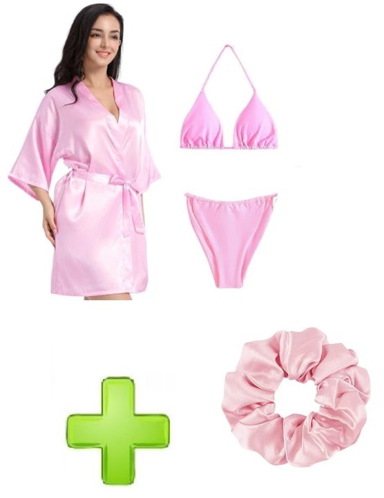 Women 3 Piece Saxy Nighty Sleepwear Silk Satin night dress Lingerie Set ...