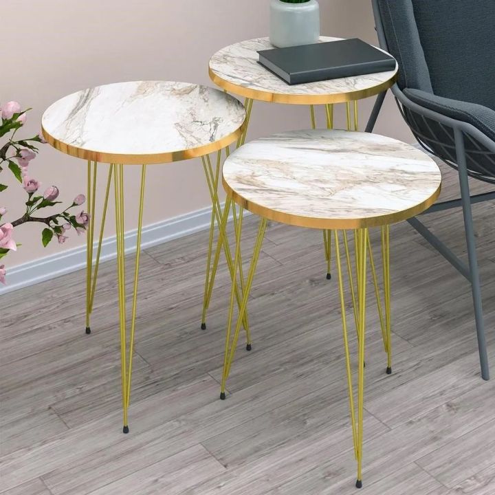 New Nesting Table With Metal Stand Set of 3 Round table Table ...