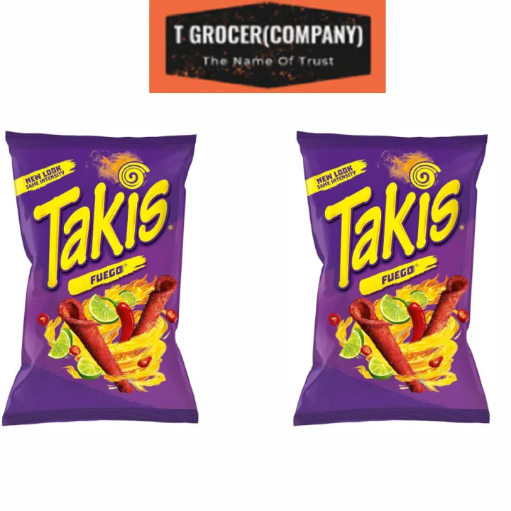 Takis Fuego -- Hot Chili Pepper & Lime Tortilla Chips -- Super Crunchy -- 2-Pack (56g x 2 ...