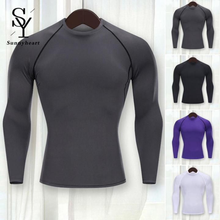 Sunnyheart Solid Color Shirt Breathable Long Sleeve Compression Shirt ...