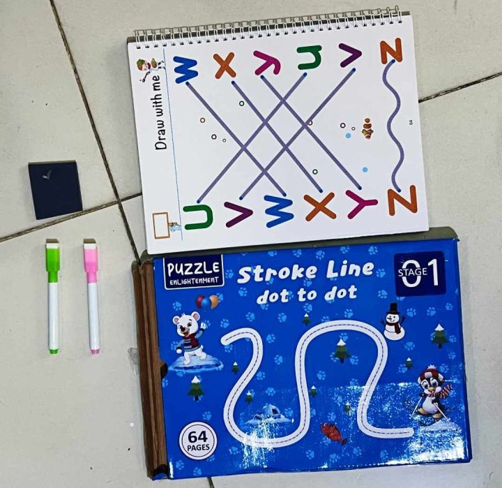 64 Pages Kids Reusable Tracing Work Book with 2 Pens and 1 Foam Duster ...