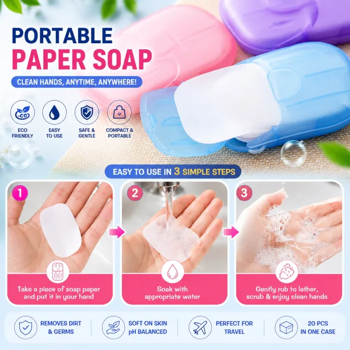 Travel Soap Paper Washing Hand Bath Clean Scented Slice Sheets 20pcs 1 ...