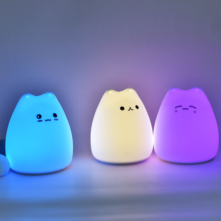 bellylady Mini Cute Cartoon Cat Shaped Pat Light Lamp Soft Silicone ...