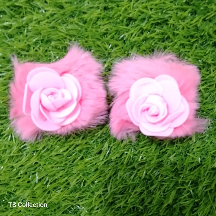 2 Pcs Soft Fur Rose Hair Clips for Girls & Kids - Pink Floral Plush ...