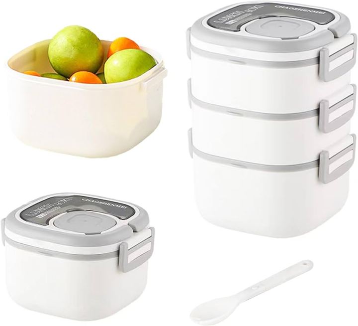 3 layer Stackable Salad Lunch Bento Box With Divider Stainless Steel ...