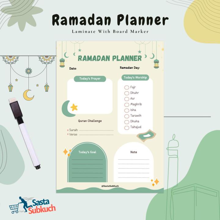 Ramadan planner A4 size laminate with board marker , Ramadan notes ...