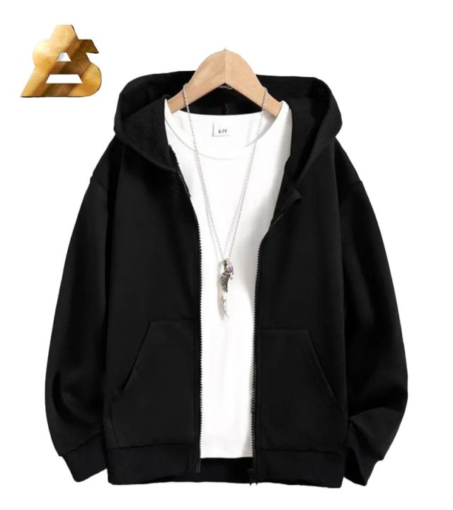 Winter Plain Black Fleece Zipper For Men (Only Zipper) | Daraz.pk