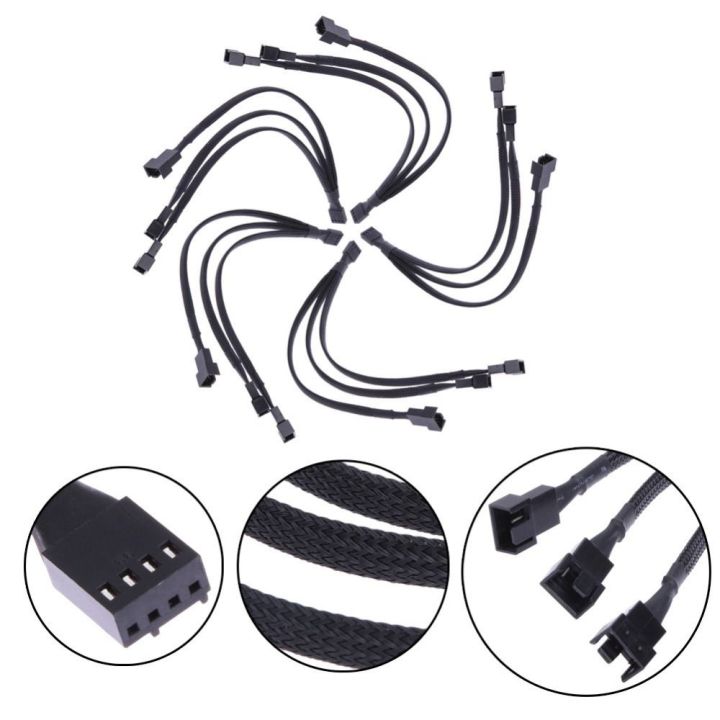 CPU Fan Wire Male To Female 4 Pin Pwm Fan Cable Black Sleeved Braided ...