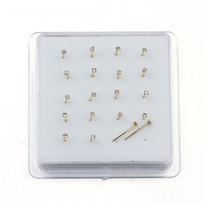 1set 20 Pcs Straight Pin Nose Stud With 1.5mm Crystal Nose Piercing ...