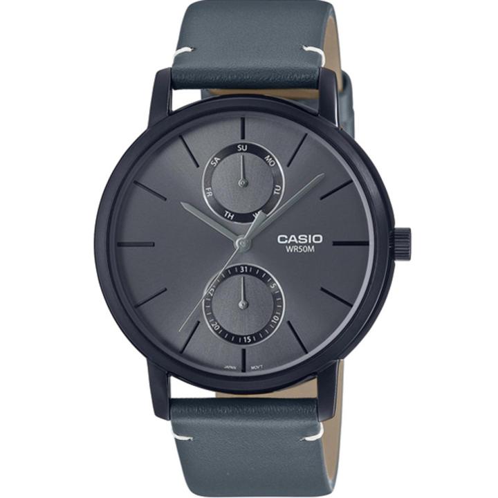 CASIO GREY DIAL DAY & DATE WITH GREY LEATHER STRAP MEN'S WATCH - MTP ...