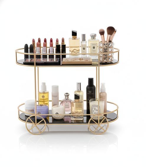 Royal Gold 2-Tier Makeup & Vanity Organizer Trolley | Daraz.pk