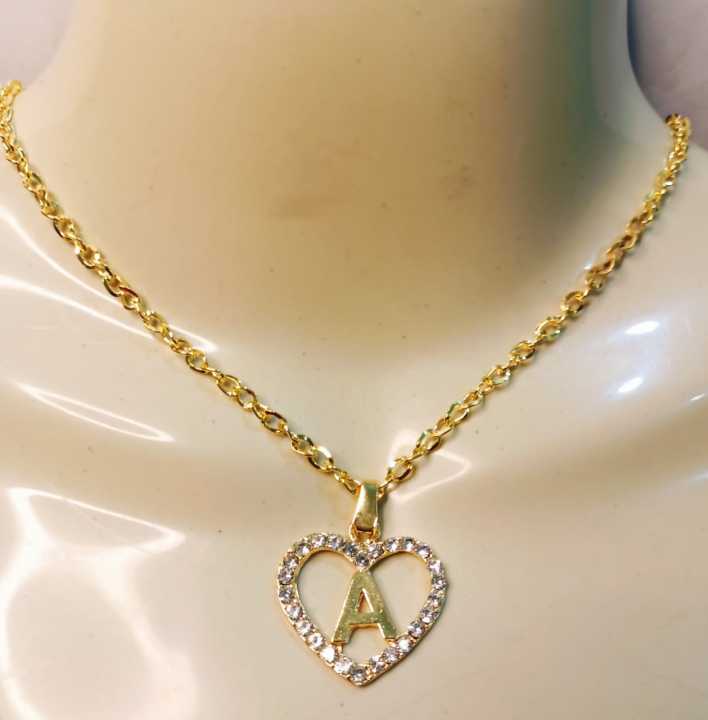 Golden Color Alloy Chain with A to Z Heart Alphabet Locket / Necklace ...