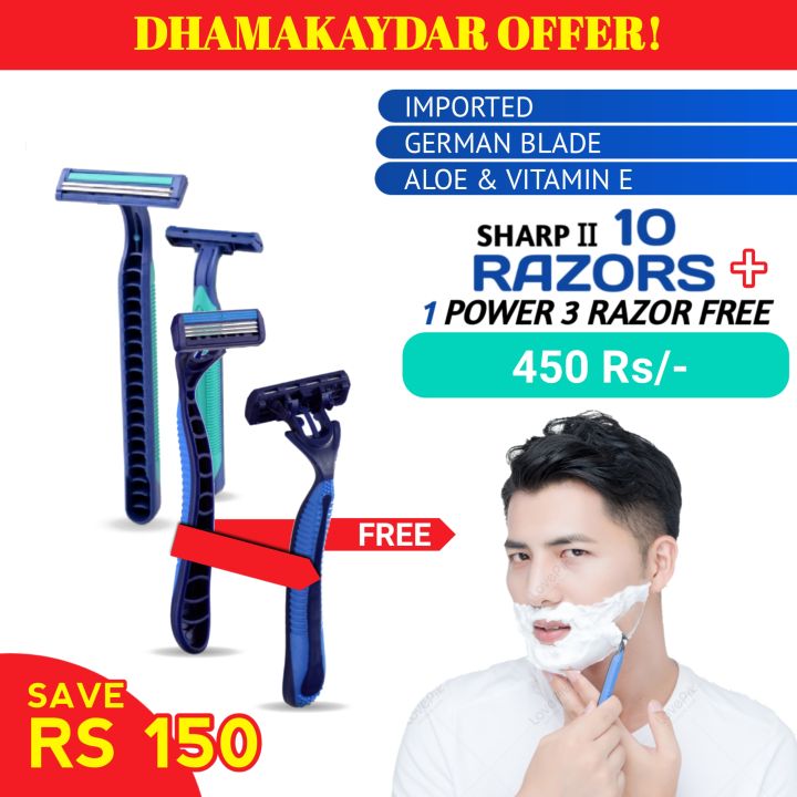 10 Pcs Stainless Steel Sharp 2 Layers Razors + 1 Pc Premium Quality ...