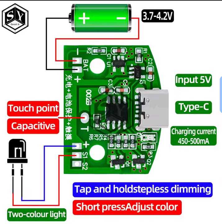 8w Type-C Table Lamp Circuit Board USB Charging Three Gear Stepless ...