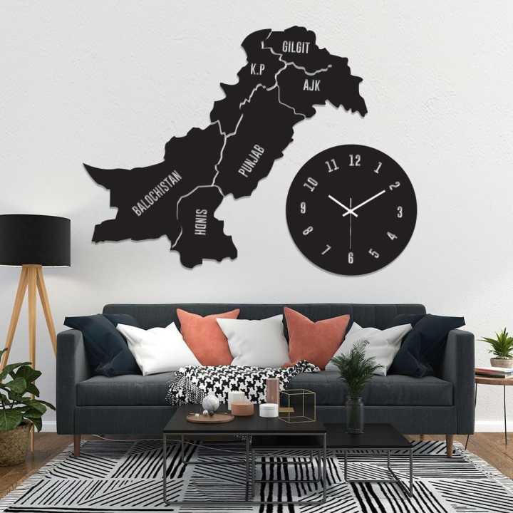 Wood Pakistan Map Clock With Modern Design 3D Stickers Decorative Watch ...