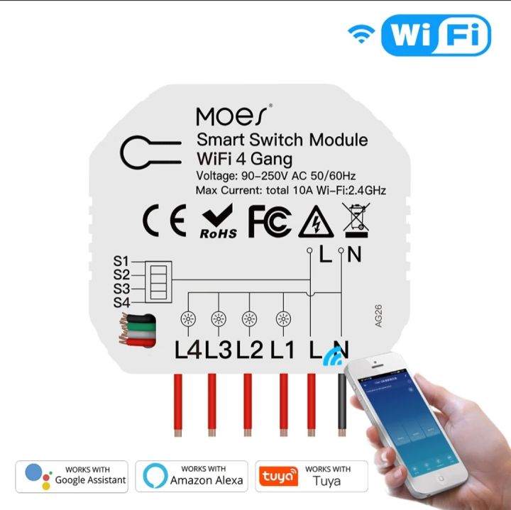 SMART HOME / Smart Switch 4 Gang 1/2 Way WIF Smart Life / Alexa | Daraz.pk