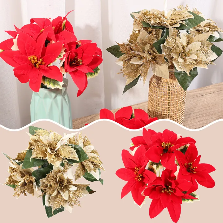 1/2/4Pcs 5 Forks Artifical Christmas Flowers Bouquet Wedding Party ...