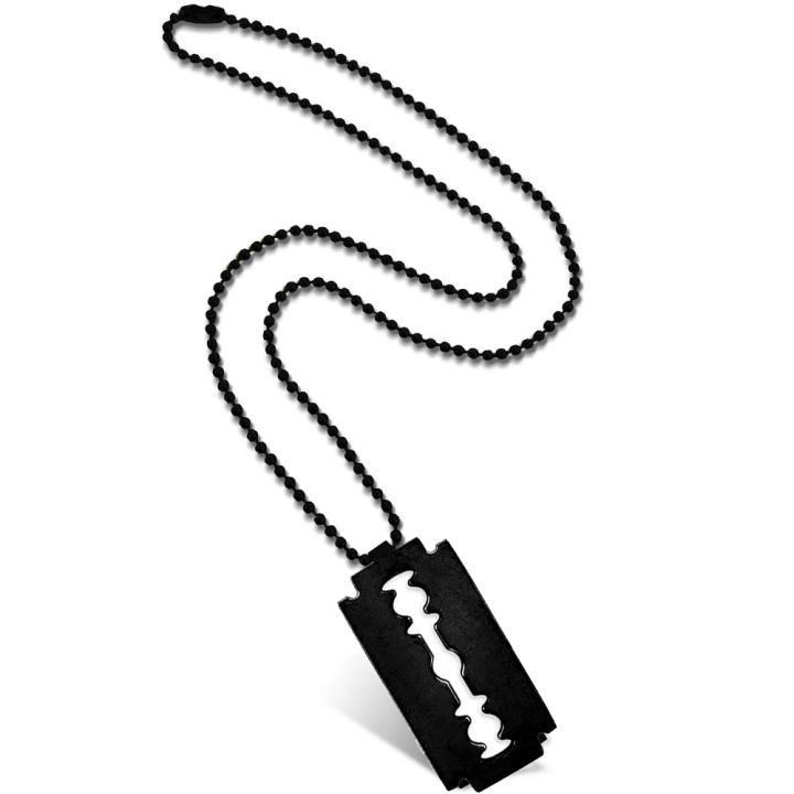 Vintage Black Blade Girl Pendant With Ball Beads Chain - Women Punk ...