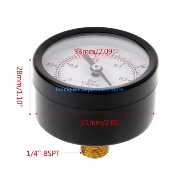 Portable vacuum pressure gauge E1PD 50mm Dial, 1/4” BSPT Vacuum ...